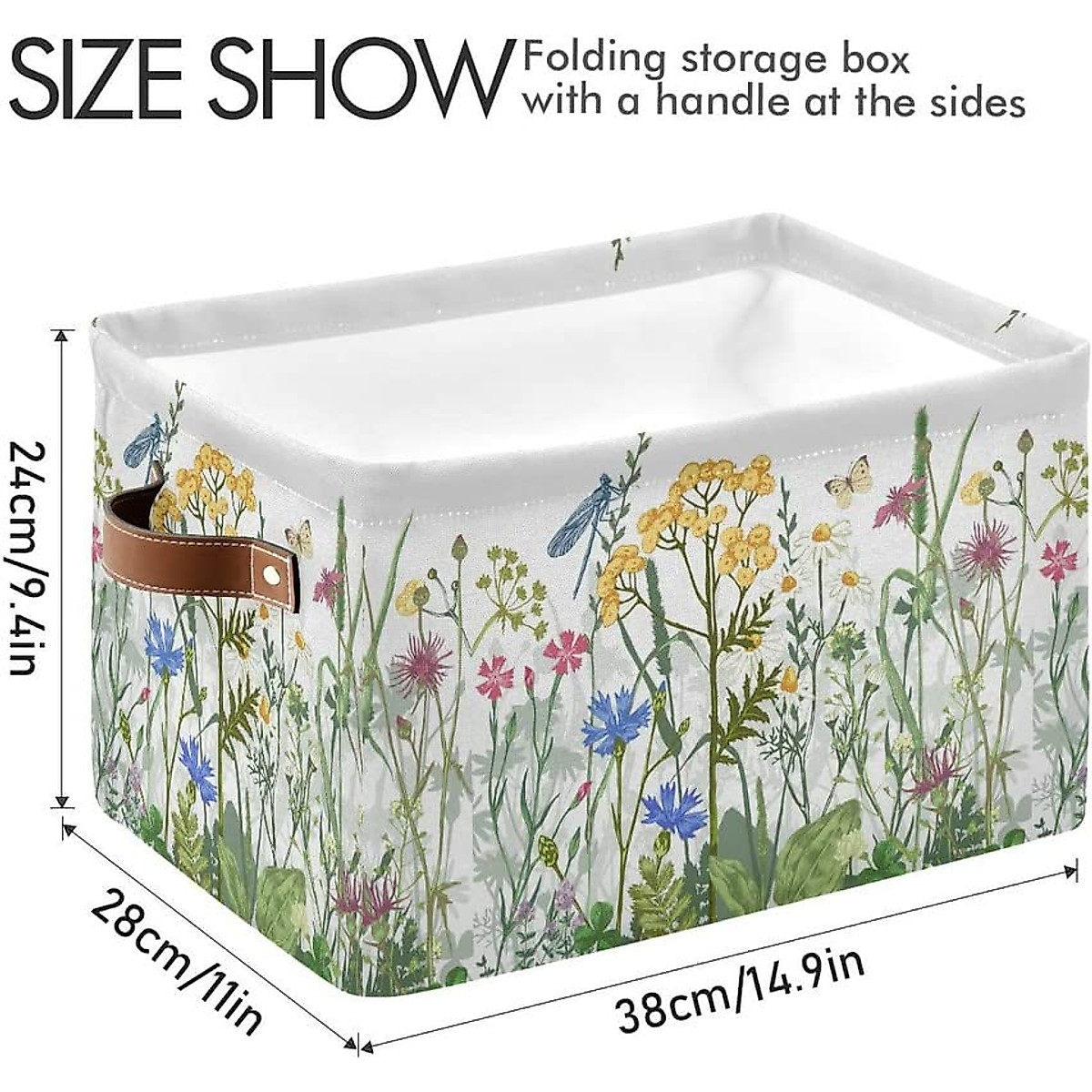 Storage Basket Cube Black White Flower Field Large Collapsible Toys Storage Box Bin Laundry Organizer for Closet Shelf Nursery Kids Bedroom,15x11x9.5 in,1 Pack
