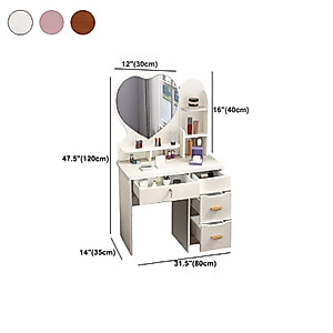 KWOKING 4-Drawers Mirror Table Dressing Table Wood 47.24" H Vanity Table Set Dressing Table Dressers Multi-Functional Dressing Table Pink Heart Shape Mirror on Right 14" L x 31.5" W x 47.5" H
