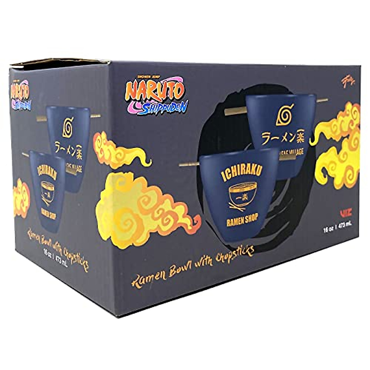 JUST FUNKY Naruto Ramen Bowl with Chopsticks 16 Ounce Anime Ramen Bowl Anime - Ichiraku Ramen and Hidden Leaf Village Ramen Bowl Ceramic Ramen Bowl