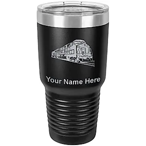 LaserGram 30oz Vacuum Insulated Tumbler Mug, Freight Train, Personalized Engraving Included (Black)