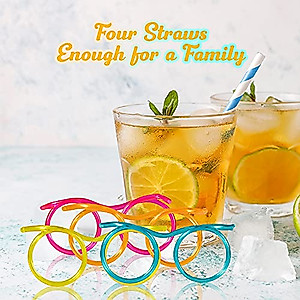MOTZU 4 Pieces Silly Straws, Novelty Flexible Soft Drink Eyeglasses, Fun Party Drinking Straw Eye Glasses, Crazy Funky Drinking Tube For Party Supplies, Children Kids Birthday (Random Color)