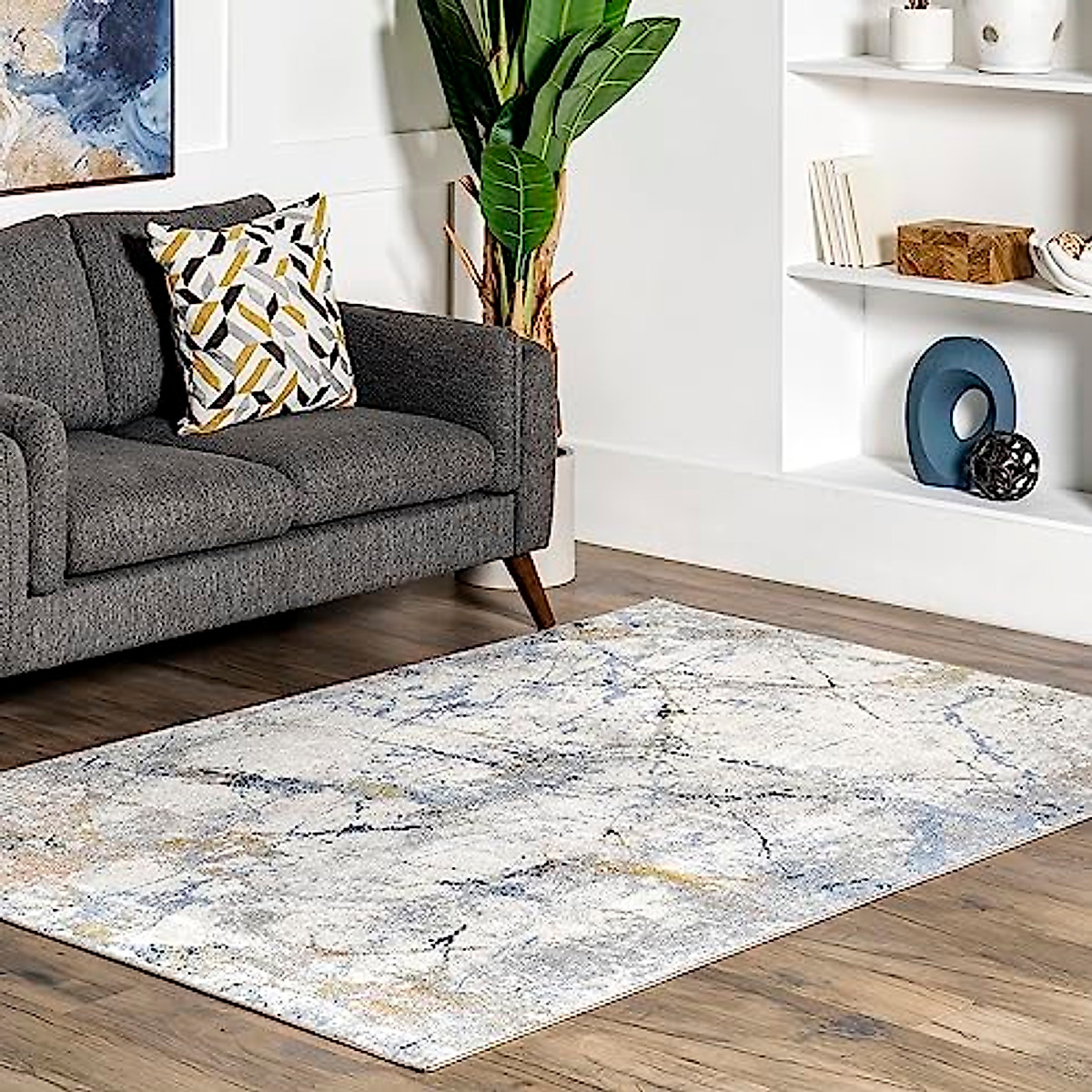 nuLOOM Luca Abstract Splatter Machine Washable Area Rug, 5' 3" x 7' 6", Beige