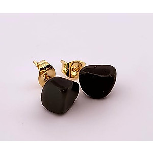 Natural Black Onyx Gold Stud Earrings