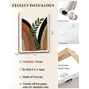 Boho Wall Art , Minimalist Wall Art , Boho Room Decor, Mid Century Modern Framed Canvas Wall Art, Abstract Boho Wall Decor, Bohemian Moon Phases Wall Painting For Living Room Bedroom Kitchen Office Home Decor Set of 4, 8x10in (Framed)