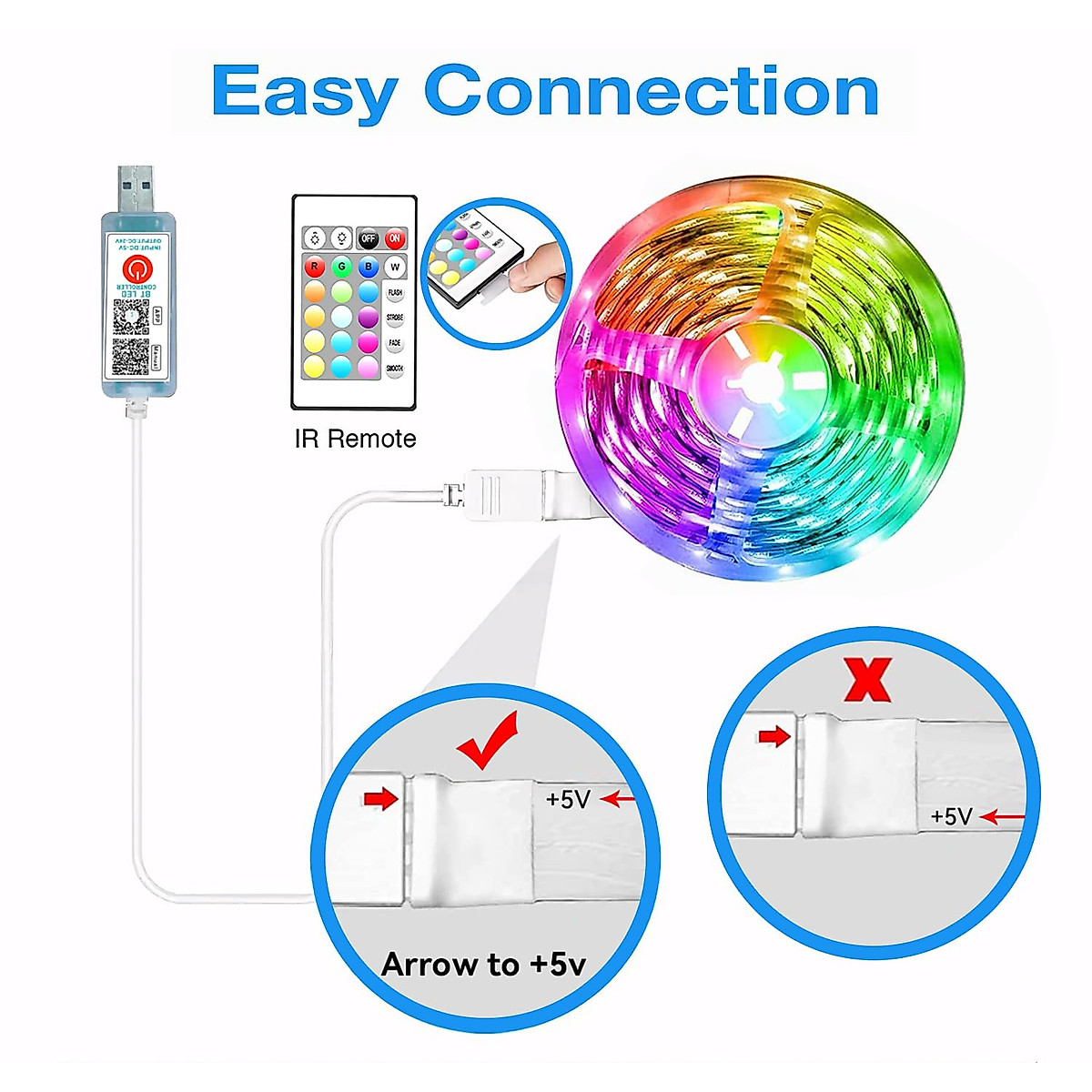 65.6 ft/20M Bluetooth LED Strip Lights, RGB 5050 LED Light Strips with Bright 300 LEDs, Sync Music Color Changing Flexible Cuttable Led Lights for Bedroom,Ceiling,Party( APP+ Remote+ Mic/32.8ftX2)