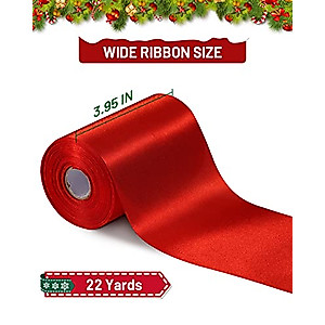 FAKILO Red Satin Ribbon 4 Inch x 22 yd Wide Thick Ribbon for A Grand Opening Business Ribbon Cuttings Ceremony Bow Wedding Chairs Pageant Sashes Christmas Festival Decor