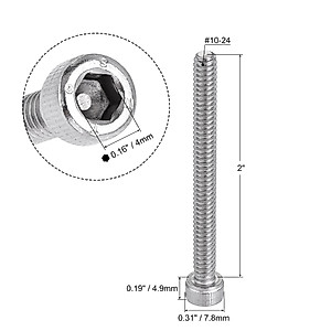 uxcell #10-24x2 Hex Socket Head Cap Screw Bolts 304 Stainless Steel Polished 25pcs