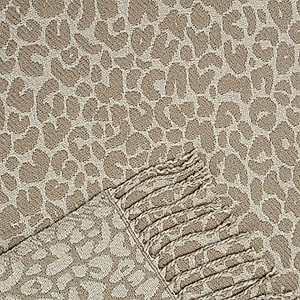 Chanasya Super Soft Leopard Print Acrylic Throw Blanket with Tassels - Lightweight Modern and Shabby Chic Woven Blanket for Bed, Sofa, Chair, Living Room, and Bedroom Decor (50x65 Inches) Beige