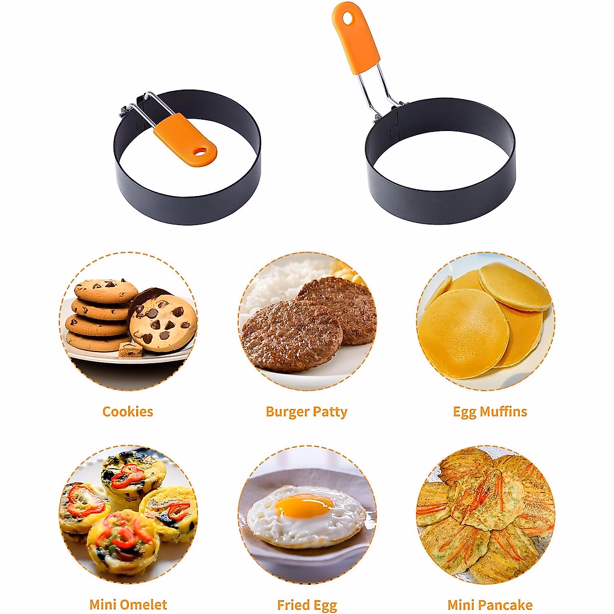 Large Egg Ring 3.5 Inches 4 PCS - Egg Rings for Frying with Oil Brush, Fried Egg Mold Egg Mcmuffins Makers Omelet Pancake Cookie Makers