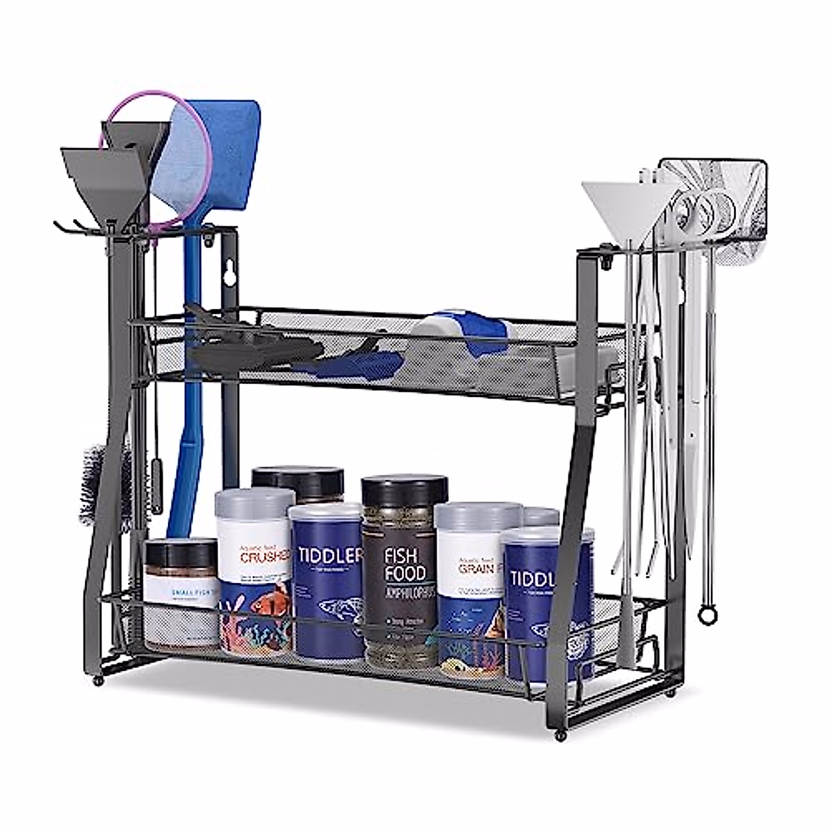 Amawarm Fish Tank Accessories Organizer, Fish Tank Cleaning Tools Organizer Rack, Aquarium Aquascape Tools Organizer, Aquarium Fish Nets Organizer, Organizer Rack for Aquarium and Fish Tank (Black)