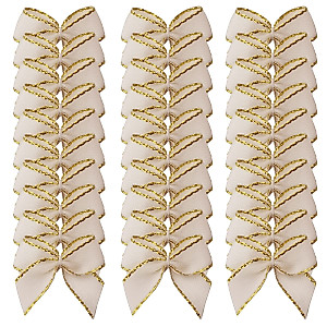 Micomon 50pcs 1.2-Inch Mini Ribbon Bows for Crafts Small Ivory Bows Christmas Decoration Embalishement Scrapbooking(Ivory)