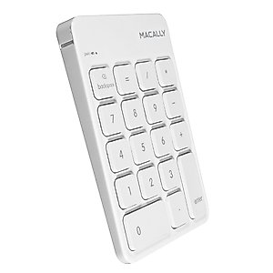 Macally Bluetooth Number Pad for Laptop, Apple, Mac, iMac, MacBook Pro/Air, Ipad, Windows PC, Tablet, or Desktop Computer - Rechargeable 18 Key Wireless Numeric Keypad - White Bluetooth 10 Key Numpad