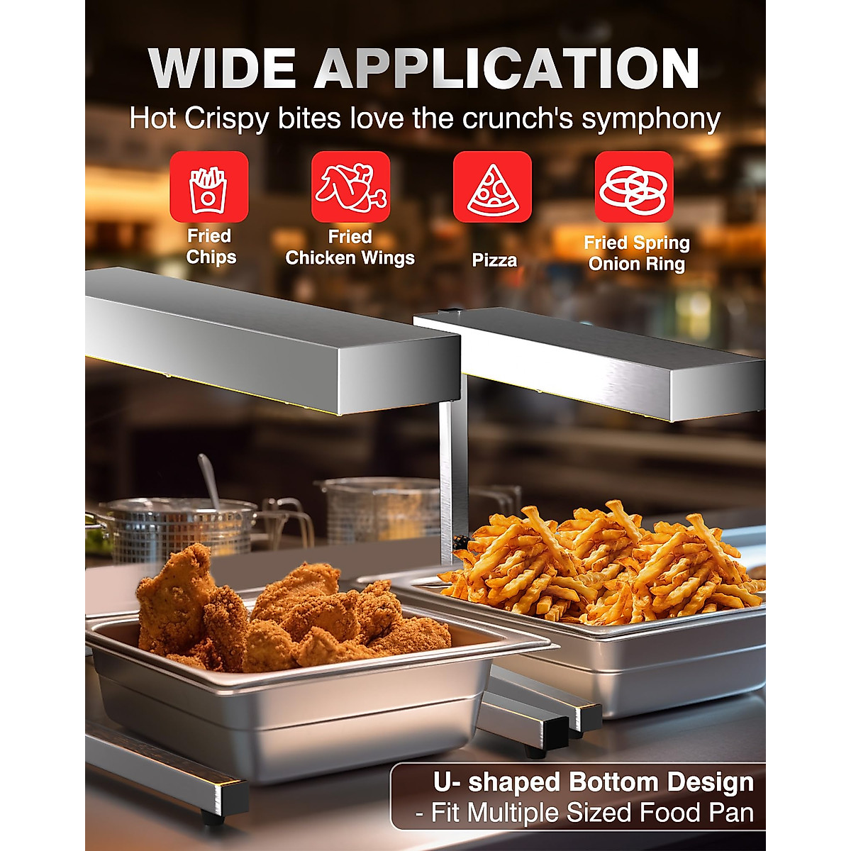 PYY Food Heat Lamp - Adjustable Height Food Warmer with U Shape Base Stand,Commercial Countertop Food Warming Light with Stand for French Fries Electric Heating Radiation,500W Stainless Steel Silver