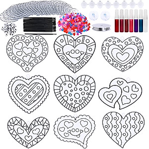 Winlyn 27 Sets Heart Suncatchers Ornaments Decoration DIY Window Paint Art Stickers Craft Kit Heart Sun Catchers for Kids Mother's Day Gift Valentine's Day Classroom Art Project Party Favors