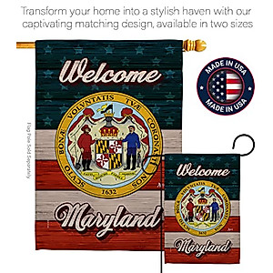 Welcome Maryland Garden Flag - Set Wood Dowel Americana States USA American Territories Republic Country Particular Area - House Decoration Banner Small Yard Gift Double-Sided Made in 13 X 18.5