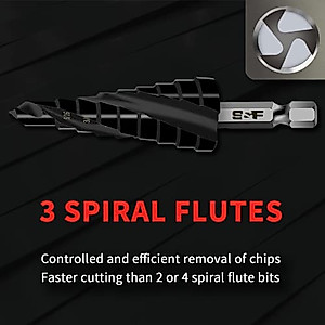 S&F STEAD & FAST Cobalt Step Drill Bit for Metal, Three Spiral Flute, 1/4"-3/4", 1 pc, Heavy Duty Unibit, 1/4" Hex Shank, HSS M35 Steel Step Bit for Sheet Metal, Stainless Steel, Aluminum