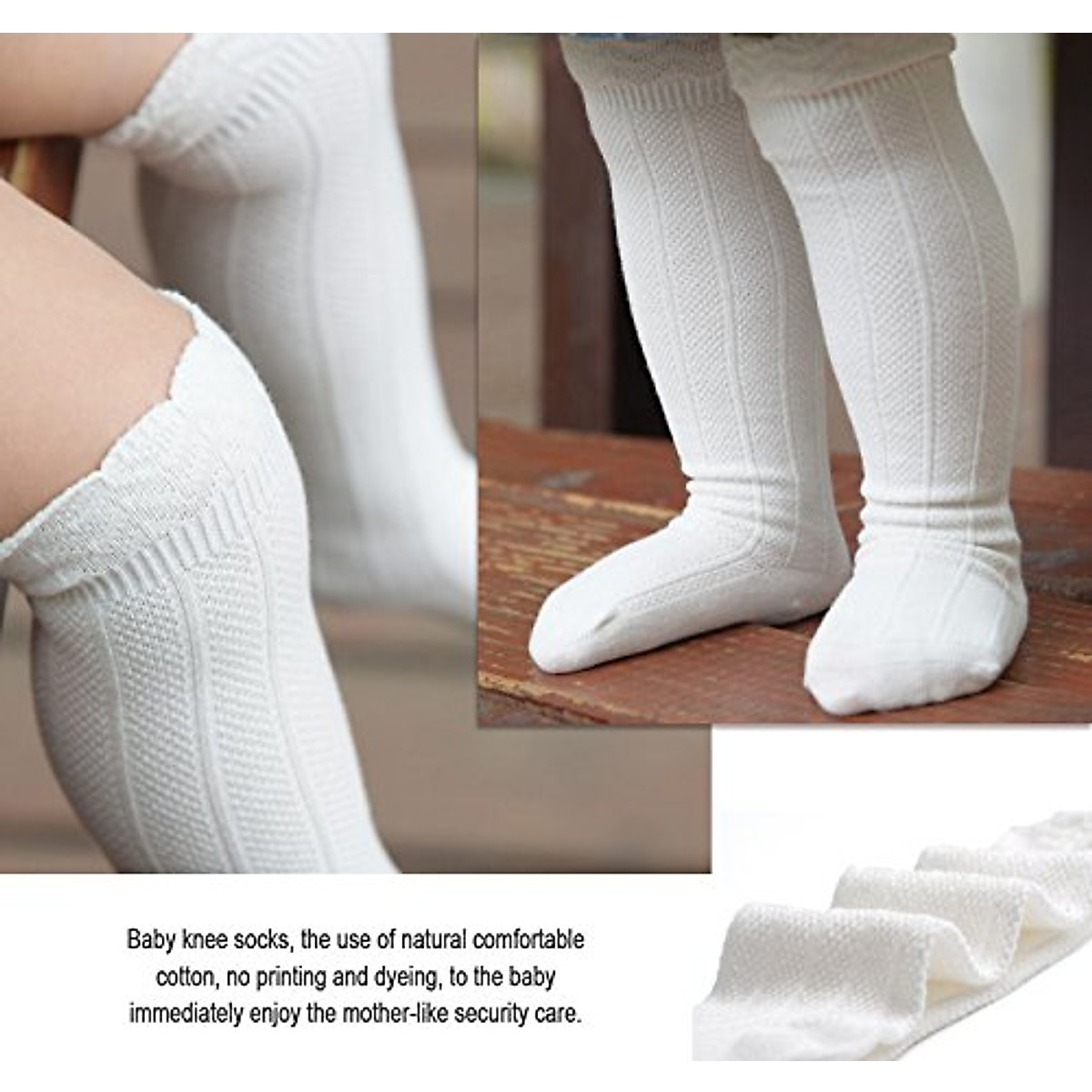 EPEIUS 5 Pair Pack Baby Girls Boys Uniform Knee High Socks Infants Baby Tube Ruffled Stockings for 1-6 Months,White/Black/Grey/Pink/Beige