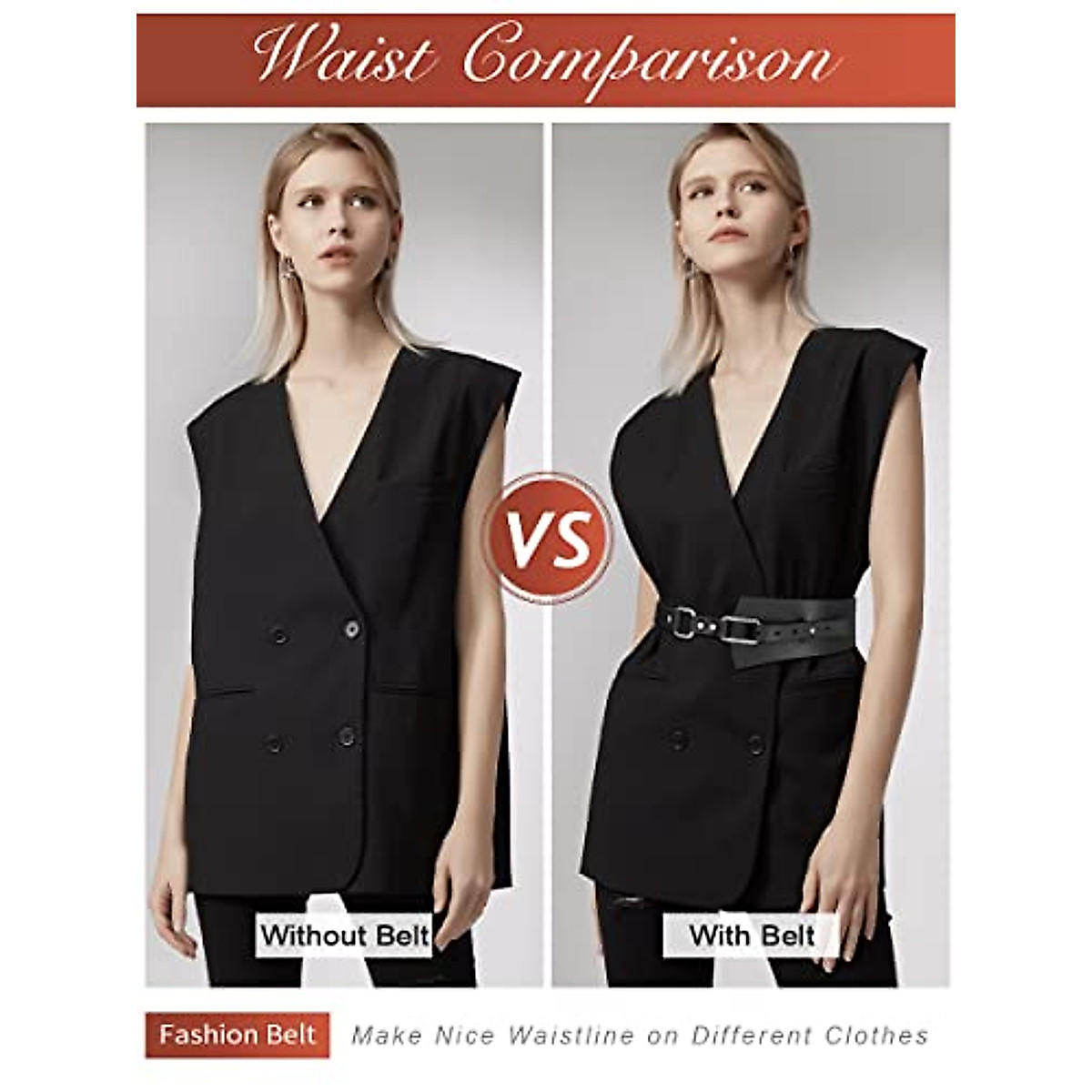 FIORETTO Wide Black Belt Women Fashion for Dress Leather Waist Belt Ladies Vintage Cinch Belts