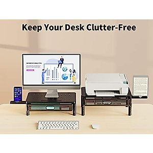 Zimilar Monitor Stand Riser with Metal Mesh Drawer, Height Adjustable Monitor Riser with Phone Holder for Computer, Laptop, Printer, Notebook, Premium Metal Computer Monitor Stand with Storage