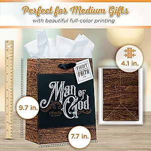 Christian Art Gifts Medium Portrait Scripture Gift Bag, Tag & Wrapping Tissue Paper Set for Men: Man of God, Matted, Satin Handles, Black/Brown/Silver