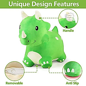 iPlay, iLearn Bouncy Pals Kids Dinosaur Hopper Toys, Toddler Plush Triceratops Hopping Horse W/Pump, Outdoor Indoor Ride Bounce Animal, Activity Birthday Gifts for 18 24 Month 2 3 4 Year Old Boy Girl