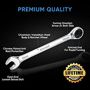 TICONN Mechanic Cr-V Ratcheting Wrench Set with Organizer Rack, Professional Slim Profile (12PCS mm (Metric))