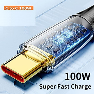 USB C to USB C PD Fast Charging Cable 100W 6ft 4ft Type-C 2.0 for MacBook Pro Air, iPad Pro 2022 2021 iPad Air 5, Tear-Down, Galaxy S22, Note 20, Google Pixel, Switch, Surface Book, Transparent Shell