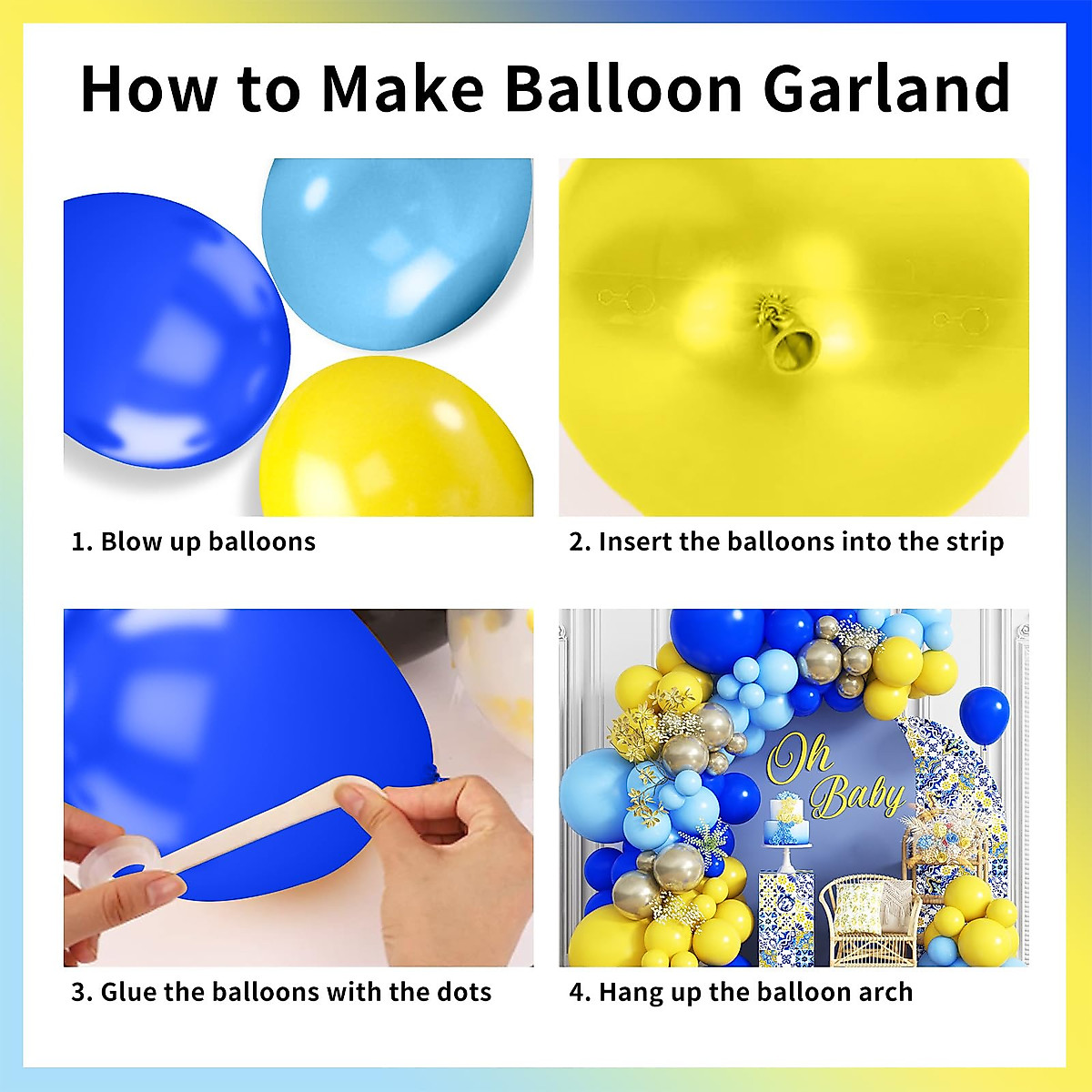 Blue Yellow Balloon Arch Kit, Royal Blue Light Blue Yellow Balloon Garland, Blue Yellow Gold Bridal Wedding Balloons for Birthday Wedding Baby Shower Lemon Bridal Shower Party Decorations