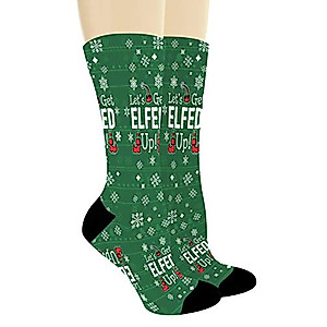 Elf Gifts Let's Get Elfed Up Elf Crazy Socks Punny Christmas Accessories 1-Pair Novelty Crew Socks