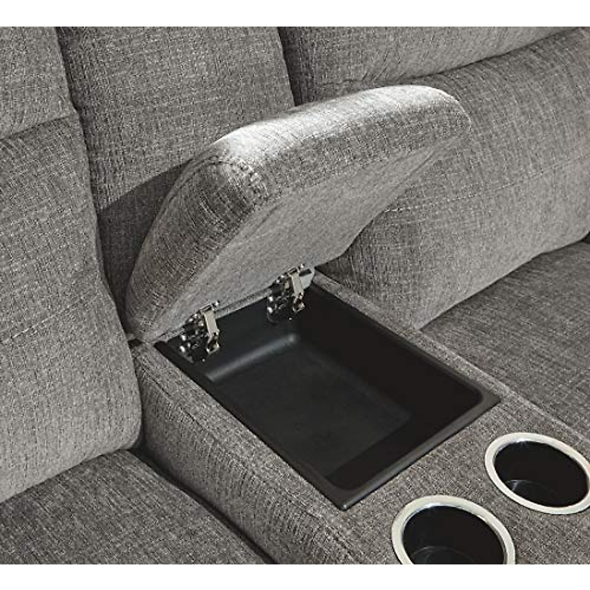 Signature Design by Ashley Mouttrie Modern Adjustable Power Reclining Loveseat with Console & USB Charging, Gray
