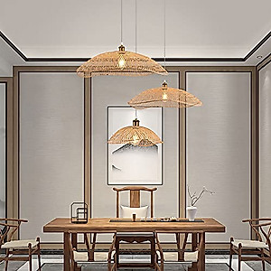 PARREN Bamboo Basket Pendant Lights, Japanese Style Lamp Shade Rattan Cage Beige Wicker Woven Ceiling Hanging Lamps Boho Natural Bamboo Dining Room Lighting Fixture for Kitchen Island Bedroom Living R