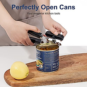 Can Opener, Can Opener Manual with Stainless Steel Sharp Blade - Smooth Edge & Ultra Sharp, Multifunctional Heavy Duty Handheld Can Opener with Anti-slip Hand Grip & Large Turning Knob (Black)