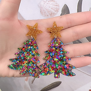 Christmas Tree Earrings for Women Acrylic Christmas Holiday Earrings Christmas Gifts (A-COLOR, Resin)
