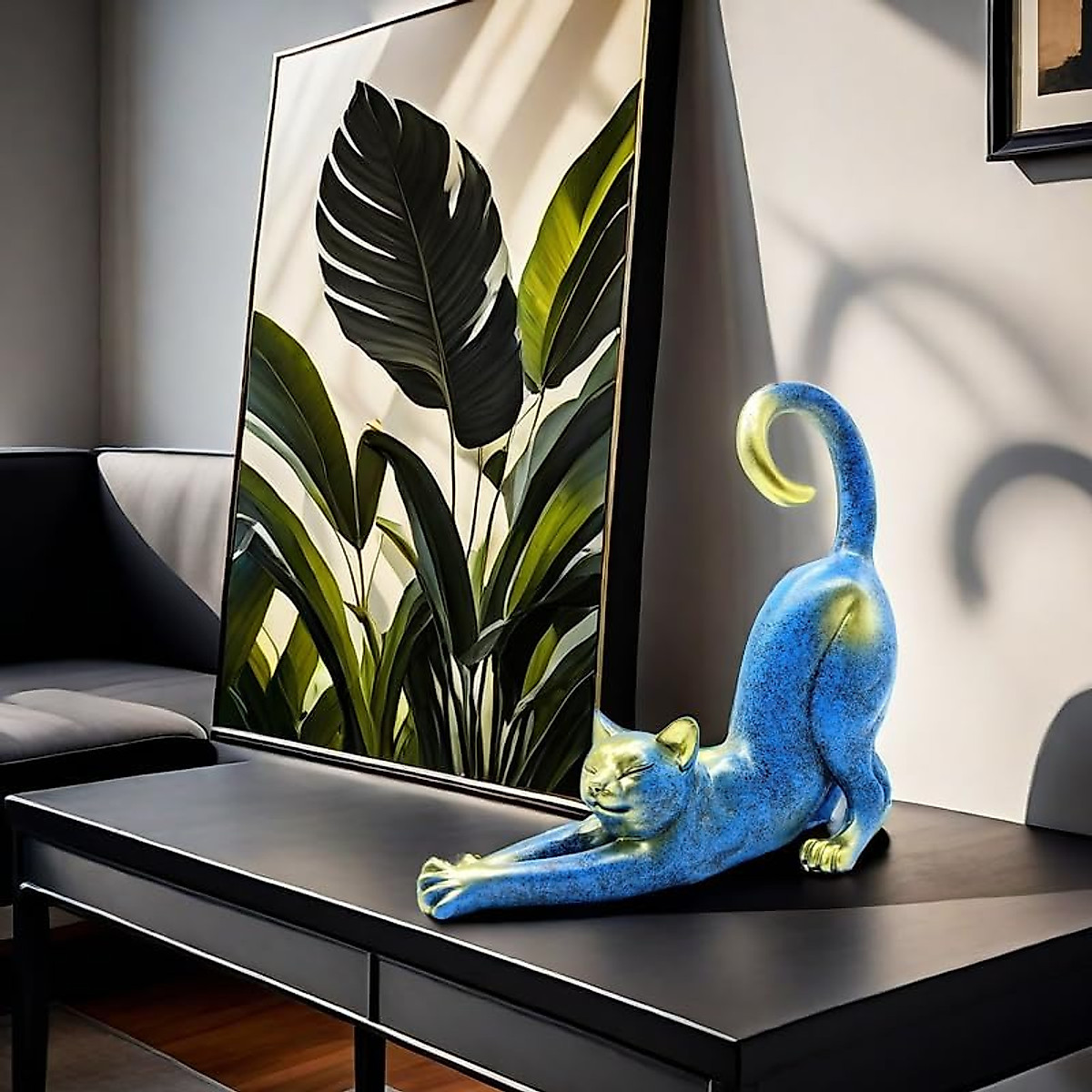 Cat Stretching Statue Figurine Sculpture Gifts for Cat Lover Art Cat Office Home Decor Desk Accessories Decoration