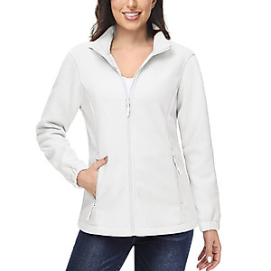MAGCOMSEN White Fleece Jacket for Women Lightweight Full Zip Coats Soft Warm Polar Fleece for Winter, M