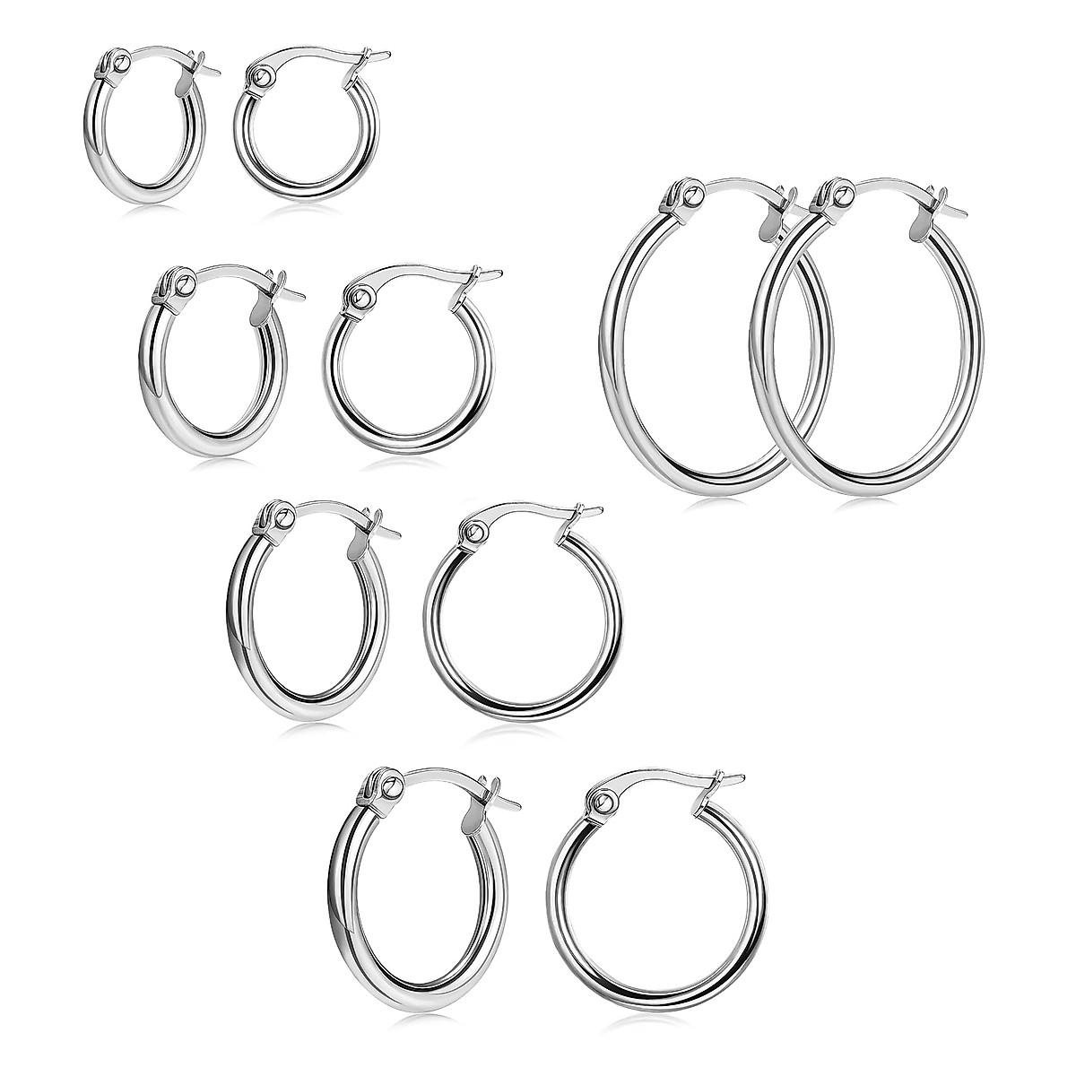 JOERICA 5 Pairs Small Hoop Earrings Set 925 Sterling Silver Post Clasp Hoop Earrings for Women Men 8mm, 10mm, 12mm, 15mm, 20mm