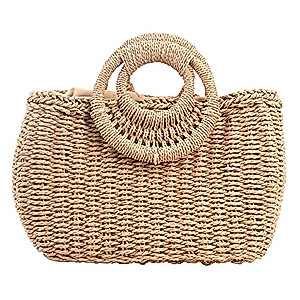 Handmade Woven Straw Handbag Women Summer Trendy Beach Travel Tote Bag Purse