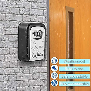 DELSWIN Wall Mounted Key Lock Box - Weatherproof Combo LockBox with 4-Digit Combination Key Storage Box for Home,Airbnb,Hotel,School,Office,Special Car Key