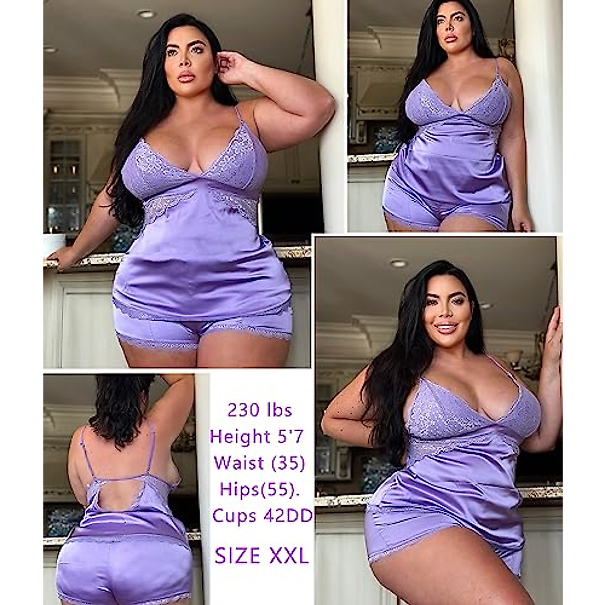 Avidlove Sexy Lingerie for Womens Silk Satin Pajamas Set Two-piece Pj Sets Sleepwear Loungewear Pj Sets Violet