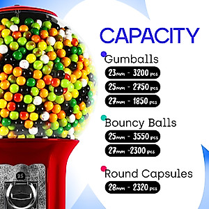 Gumball Machine Original Spiral - 4`10" Height - Set Up for $0.25 - Dispenses 1” Gumballs, Bouncy Balls & Toys in Round Capsules - Spin & Drop Vending Machines for Kids - Bubble Gum Machine - Red