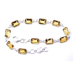Natural Citrine Cut Gemstone 925 Sterling Silver Bezel Bracelet