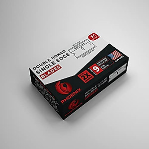 PHOENIX 68-12692 Box of 50 Heavy Duty Single Edge Razor Blades - (#9 High Carbon Steel Blade, Steel Backing) Made In USA, Box Cutter Blades