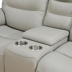 GEBADOL Power Reclining Lovesat, Genuine Leather Recliner Couch, 2-Seater Top Grain Leather Sofa with Built in USB Port, Center Console, Cup Holders (Light Grey)