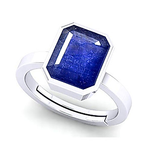 LMDPRAJAPATIS Natural Certified 7.25 Carat Original Unheated Untreatet Blue Sapphire (Neelam) 925 Sterling silver Ring Octagon Shape For Men & Women's