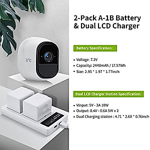 Eeyrnduy Battery for arlo Pro,Pro 2 Camera Replacement for VMA4400,Dual Channel Charging Station and 2- Pack 2440mAh Rechargeable Batteries 7.2V/17.57Wh