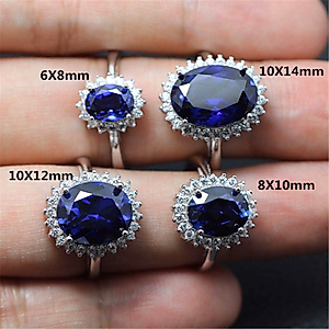 ZHUANBAI Ring of Princess Diana S925 Silver Oval Blue Stone Colored Stones Rings Prong Setting Women (10X12mm)