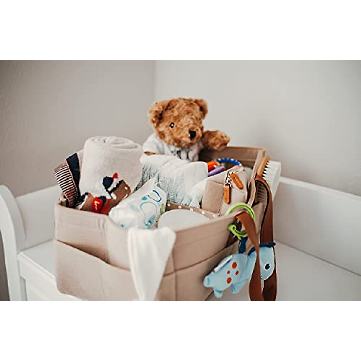 Keller's Corner Baby Diaper Caddy Organizer Beige Large & Small Pouch/Portable Holder Bag for Changing Table & Car/Nursery Storage Bin/Newborn Essentials Must Have