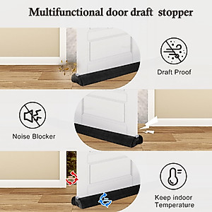 fowong Under Door Draft Stopper 30" to 36" Adjustable Draft Stopper for Bottom of Door, Soundproofing Noise Blocker Seal Gap up to 1.7", Easy to Install, Black