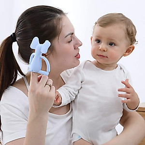Baby Teething Toy, Pacifier, Food Grade Liquid Silicone Baby Teether, Soft Infant Teether Chew Toy, BPA Free, Multi-Texture Design Cute Elephant Teether, Soft and Sturdy (Blue Elephant)