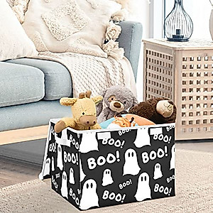 CaTaKu Halloween Ghosts Black Storage Bins with Lids and Handles, Fabric Large Storage Container Cube Basket with Lid Decorative Storage Boxes for Organizing Clothes